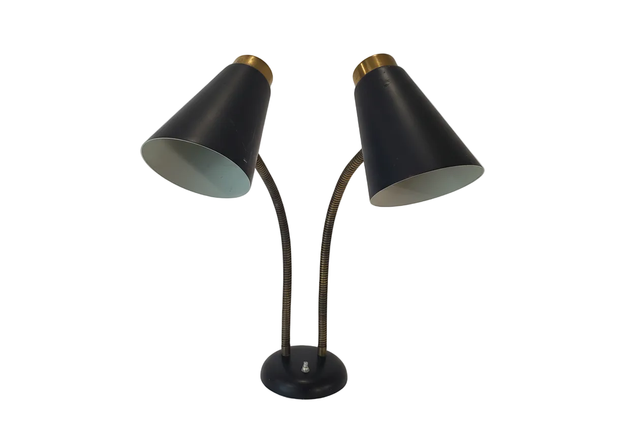 Vintage Prescolite Double Gooseneck Desk Lamp – Classic Brass Lighting